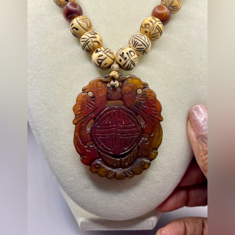 Vintage Chinese Brown Longevity Shou Symbol Pendant O… - Gem